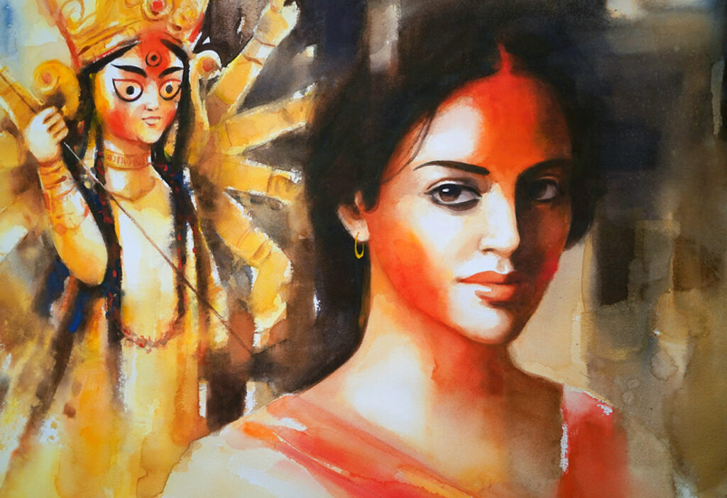 Durga puja painting | Durga festival drawing | AnantaMandal.com